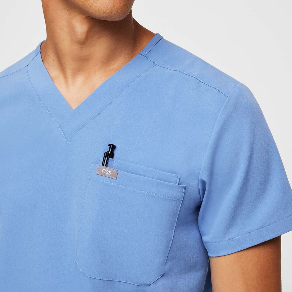 Men's Leon™ Three-Pocket Scrub Top - Ceil Blue · FIGS