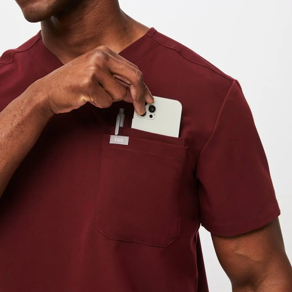 Men's Leon™ Three-Pocket Scrub Top - Burgundy · FIGS