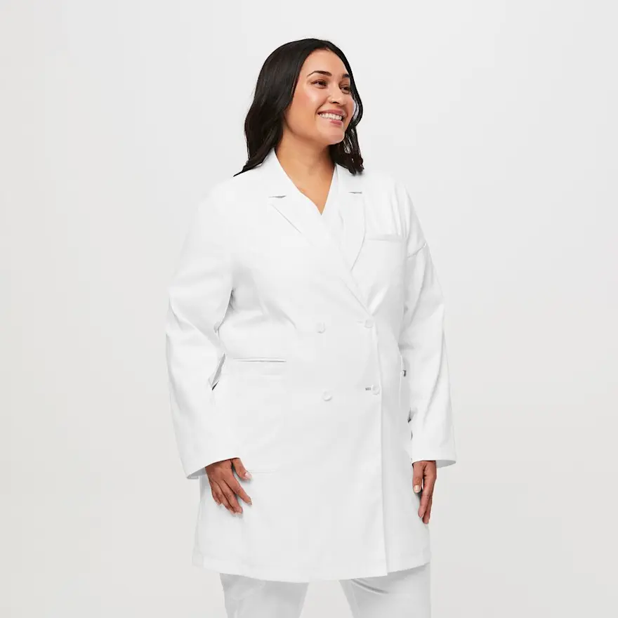 Women’s Double Breasted Lab Coat - Optic White · FIGS