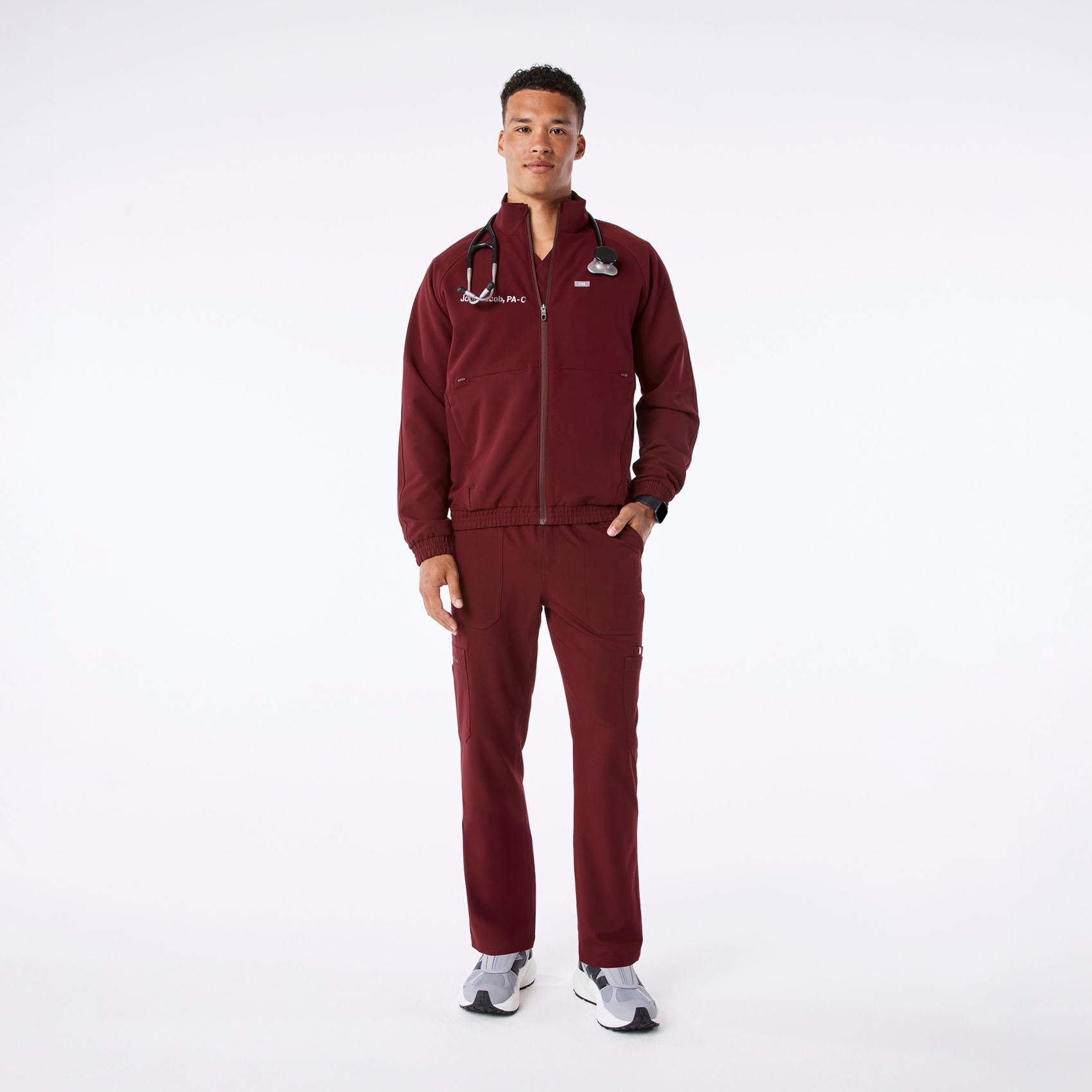 Men’s Cobaki Scrub Jacket - Burgundy · FIGS