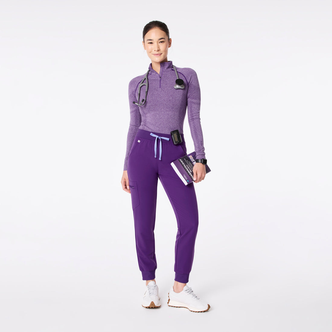 Women's Salta Seamless ¼ Zip Longsleeve Underscrub - Digital Grape · FIGS