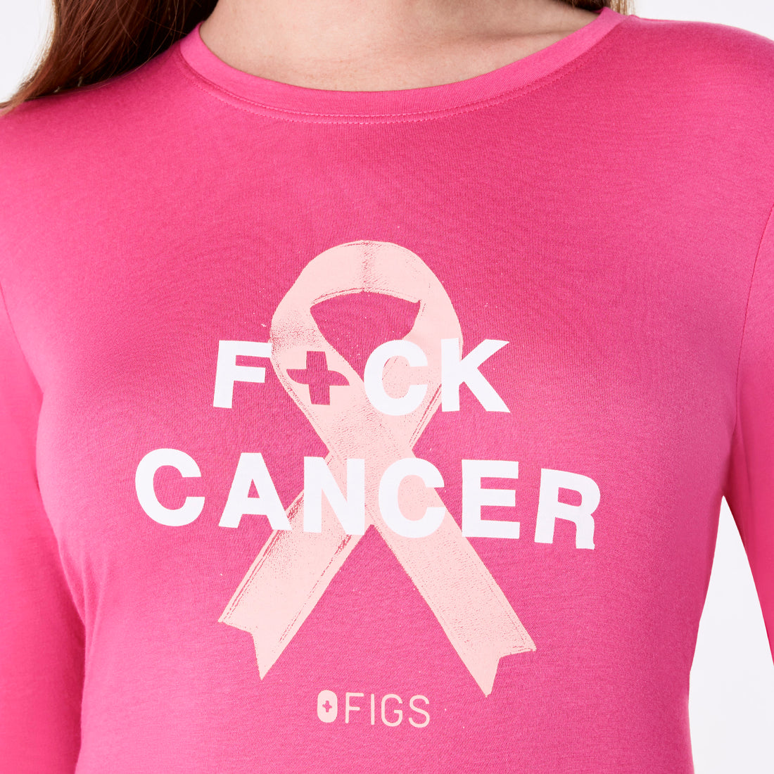 Women's F Cancer Ribbon Supersoft Longsleeve Underscrub - F*ing Pink · FIGS