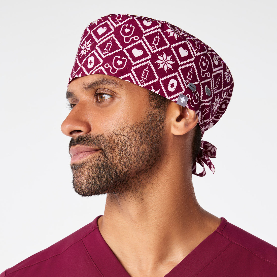 Modern Classic Scrub Cap with Buttonholes - Deep Cranberry · FIGS