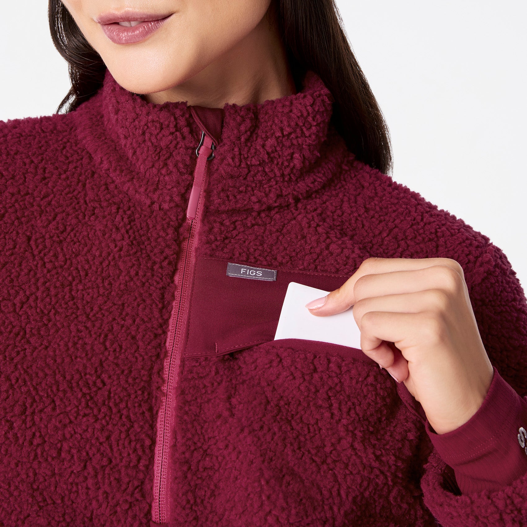 Women’s On-Shift High Pile Fleece Pullover Jacket™ - Deep Cranberry · FIGS