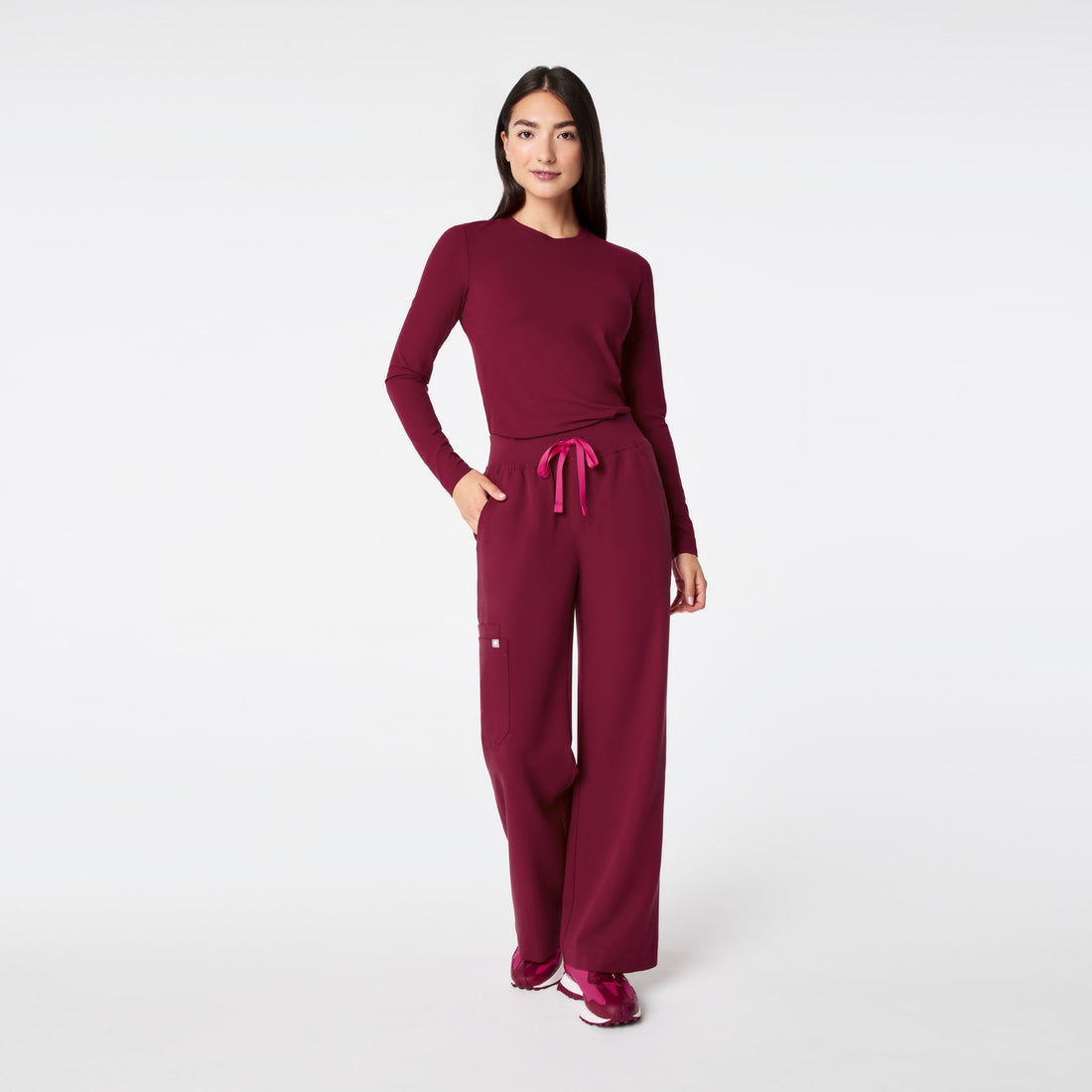 Women's Ribbed Longsleeve Underscrub - Deep Cranberry · FIGS