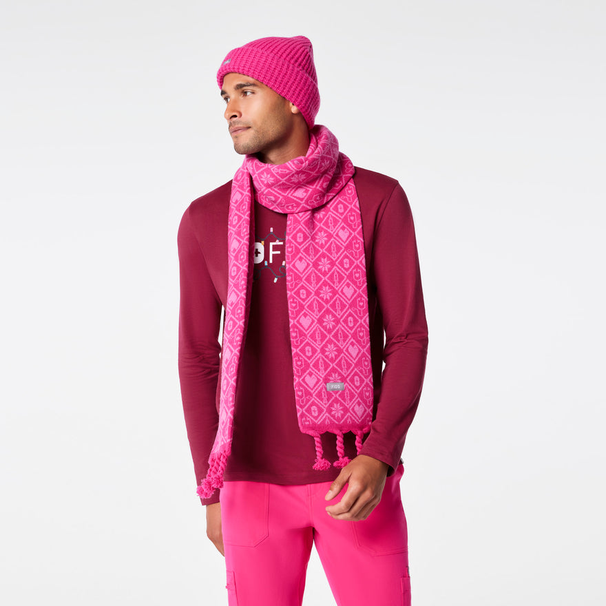 Unisex Fair Isle Knit Scarf - Shocking Pink · FIGS