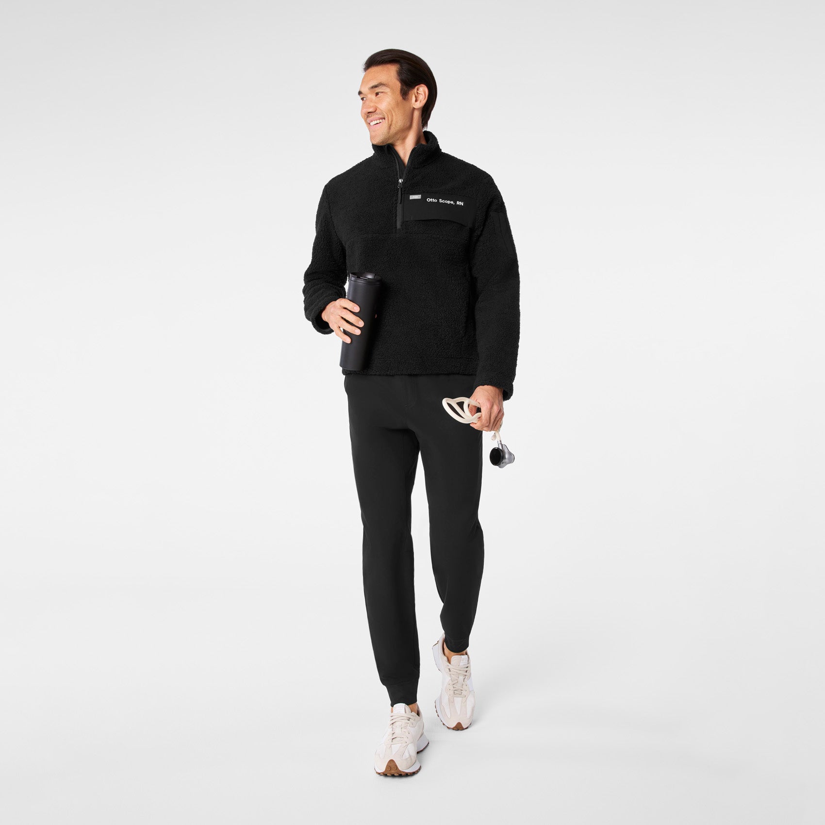 Men’s On-Shift High Pile Fleece Pullover Jacket™ - Black · FIGS