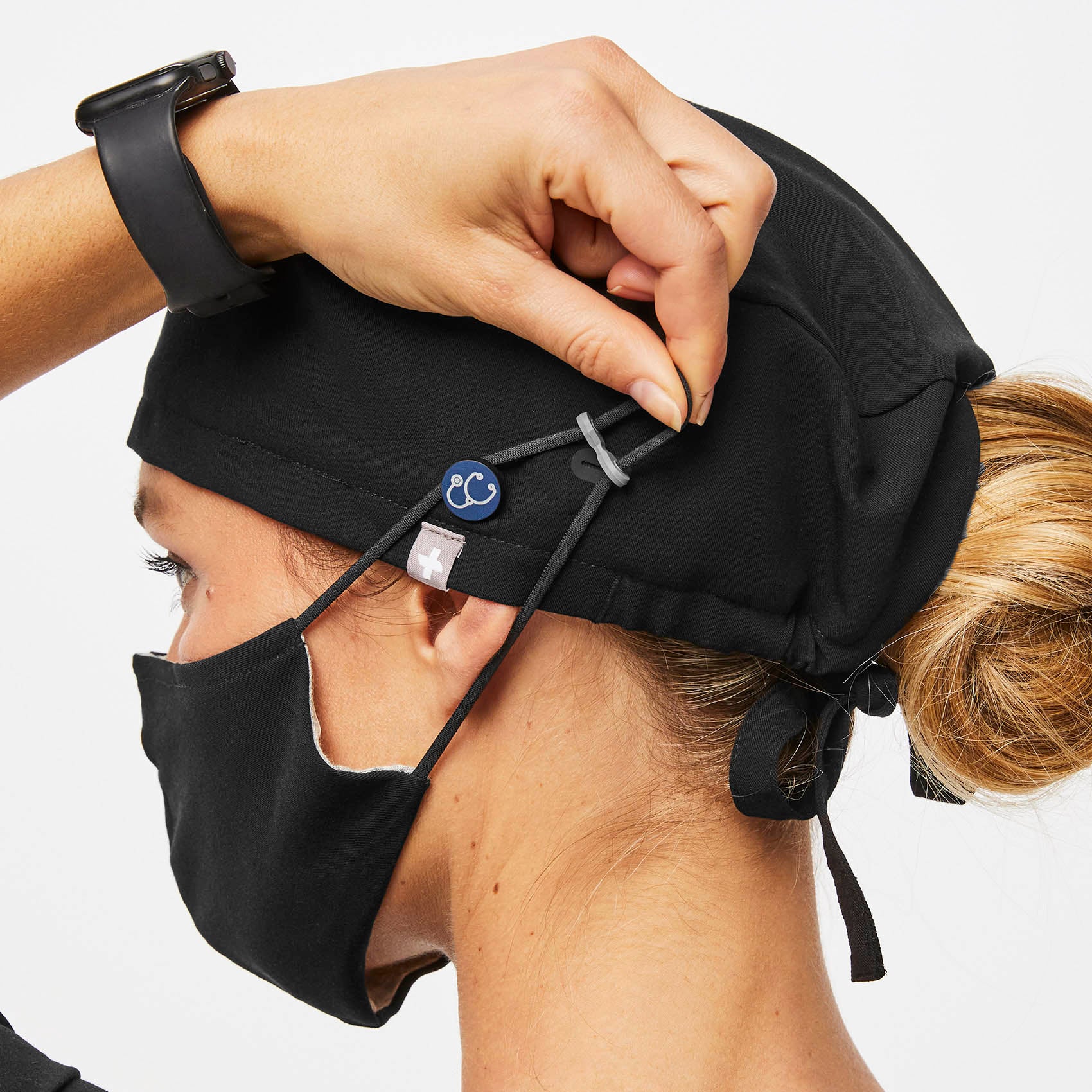 Modern Classic Scrub Cap with Buttonholes - Black · FIGS