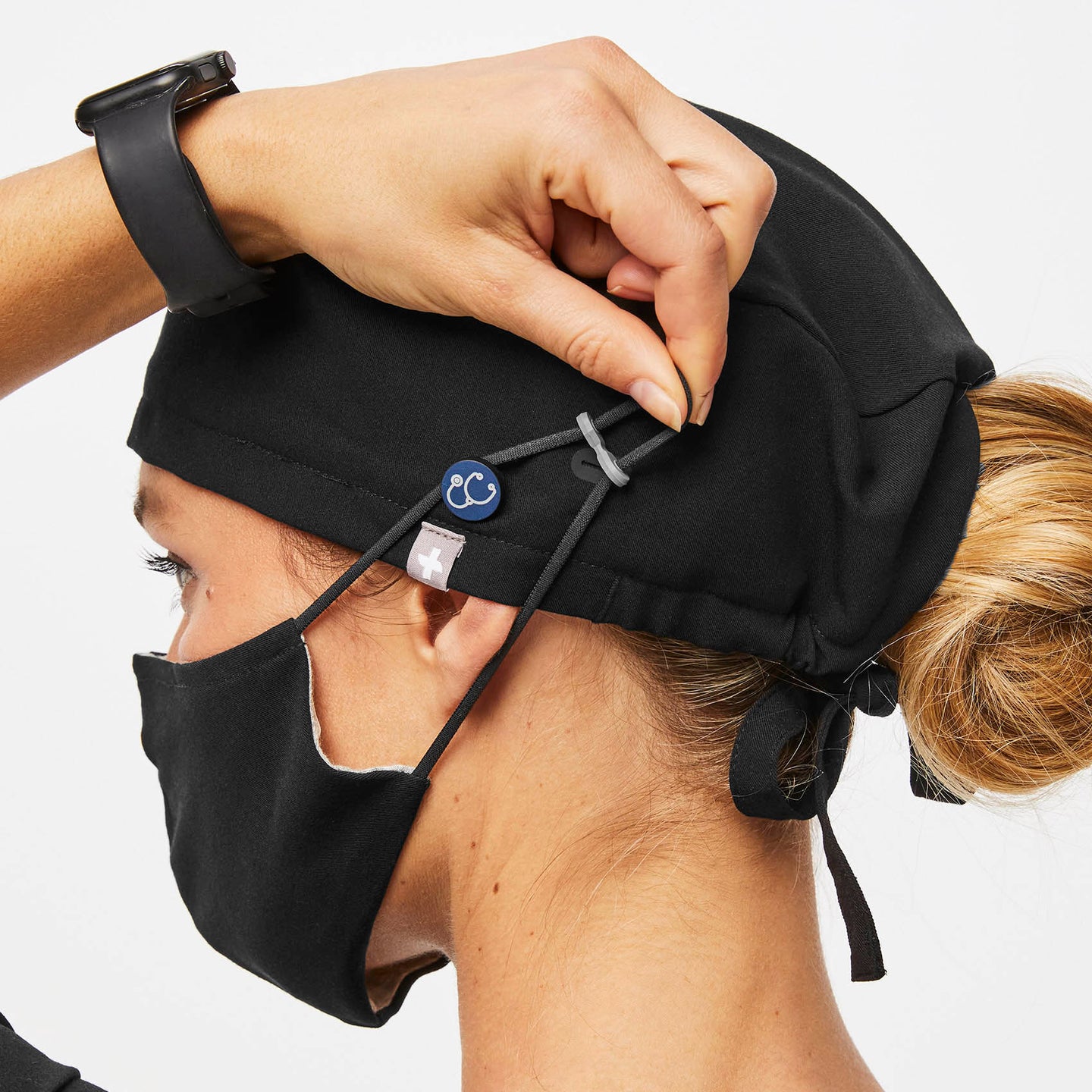 Modern Classic Scrub Cap with Buttonholes - Black · FIGS