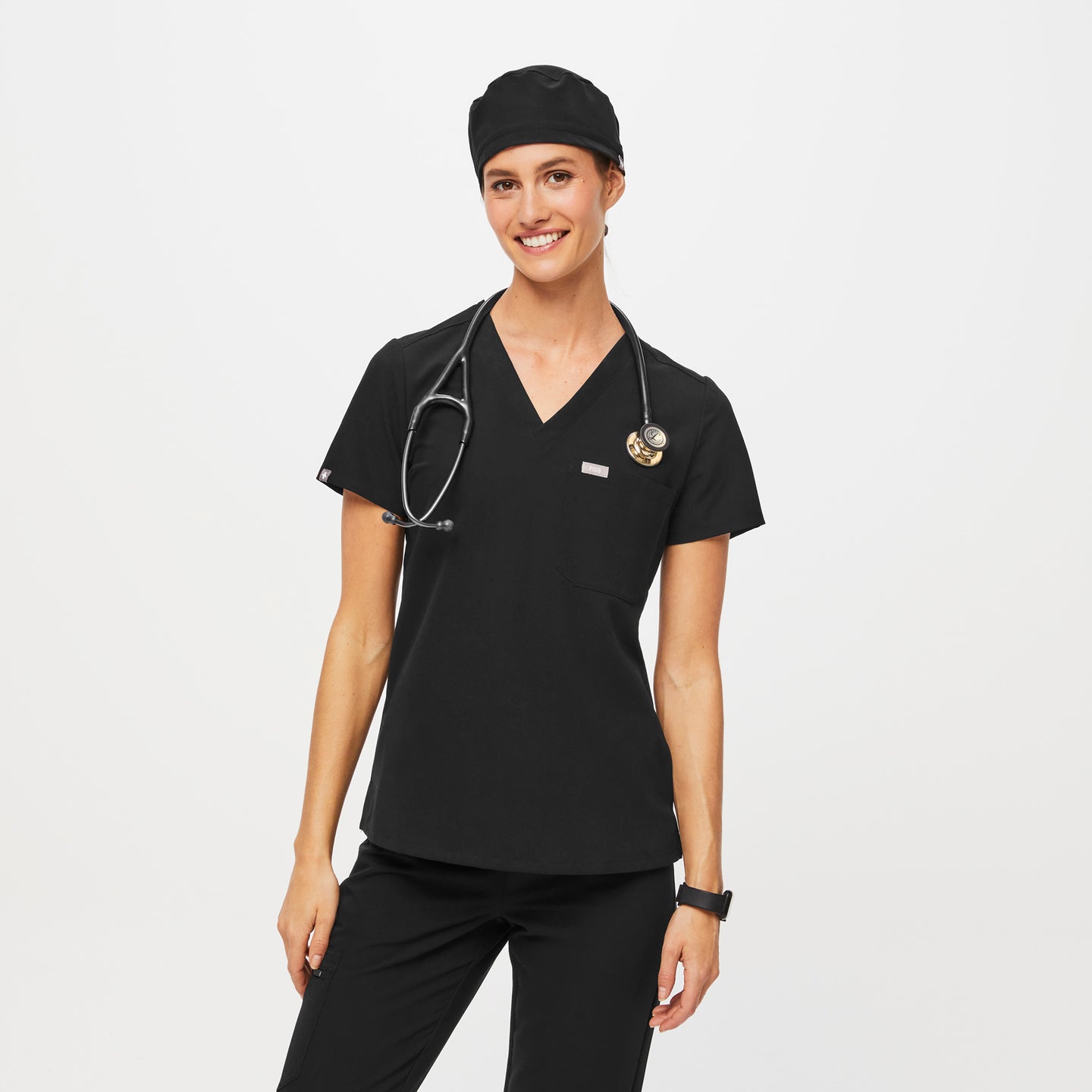 Modern Classic Scrub Cap with Buttonholes - Black · FIGS