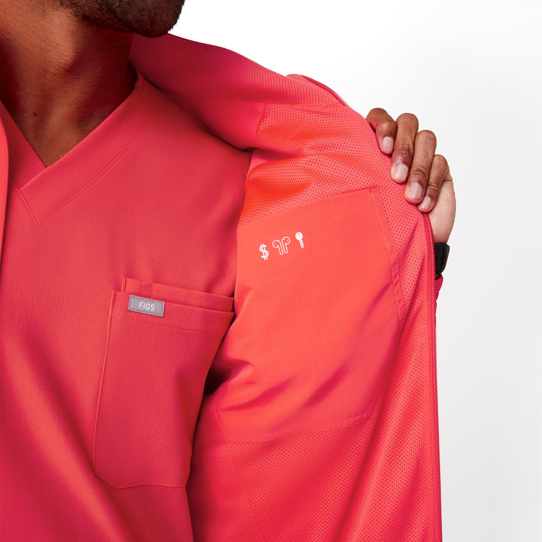 Men’s Cobaki Performance Scrub Jacket - Fiery Coral · FIGS