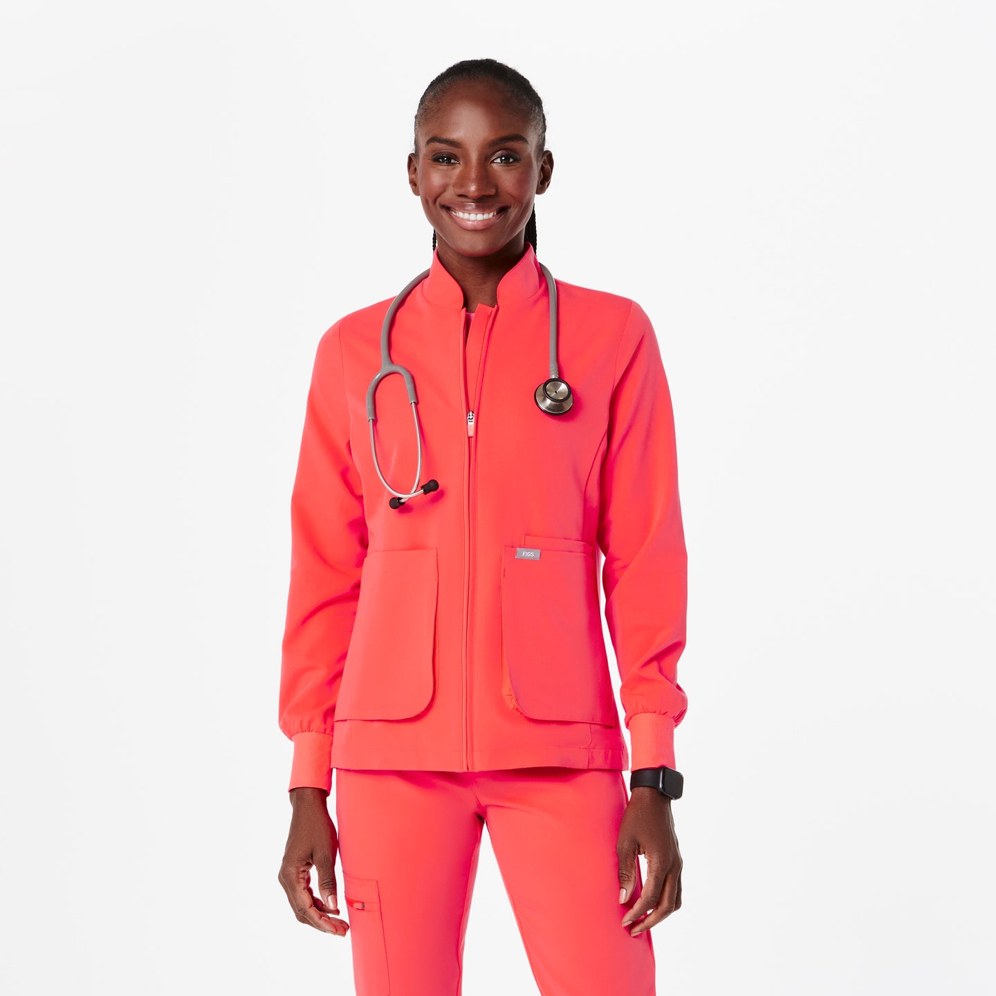 Women's Sebina Scrub Jacket - Fiery Coral · FIGS