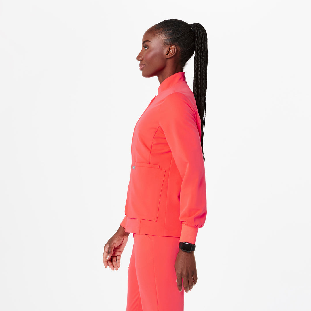 Women's Sebina Scrub Jacket - Fiery Coral · FIGS