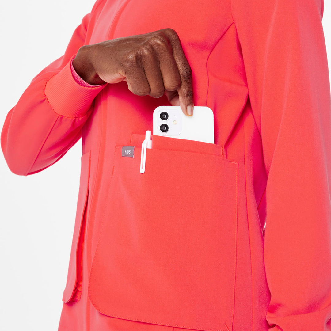 Women's Sebina Scrub Jacket - Fiery Coral · FIGS