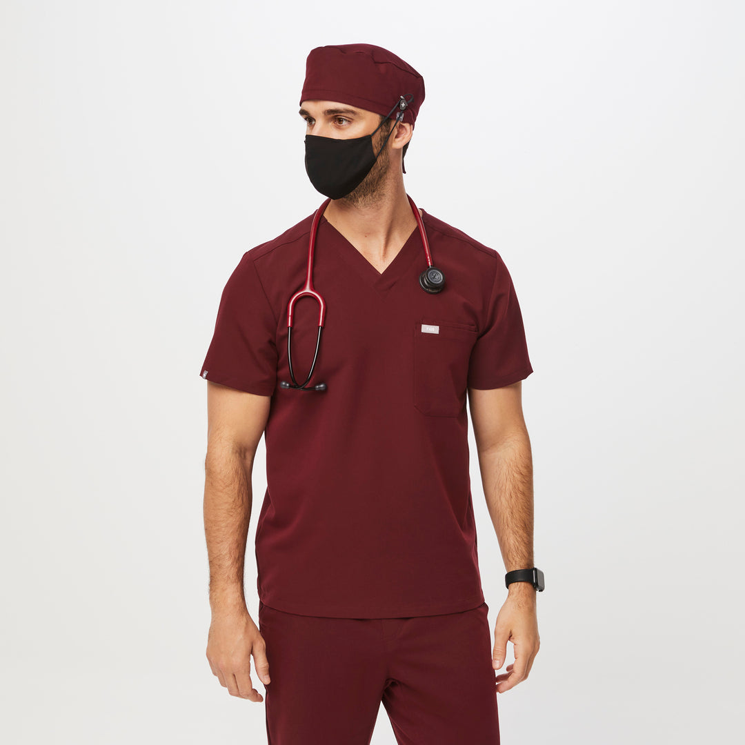 Modern Classic Scrub Cap with Buttonholes - Burgundy · FIGS