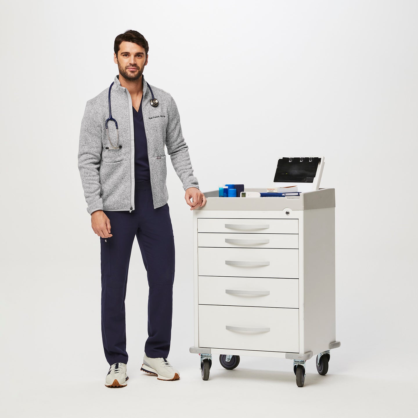 Men’s On-Shift Sweater Knit Jacket™ - Heather Light Grey · FIGS