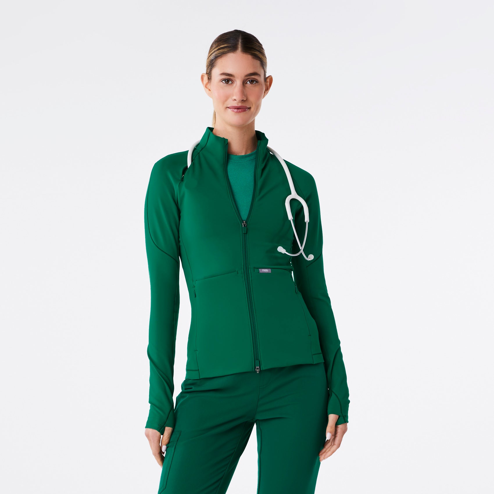 Women's ContourKnit Scrub Jacket™ - Hunter Green · FIGS