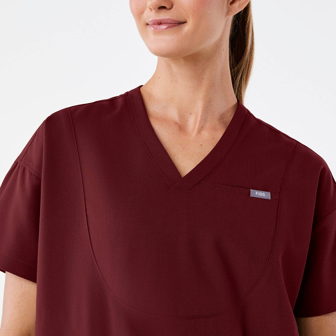 Halle V-Neck Tunic Scrub Top - Burgundy · FIGS