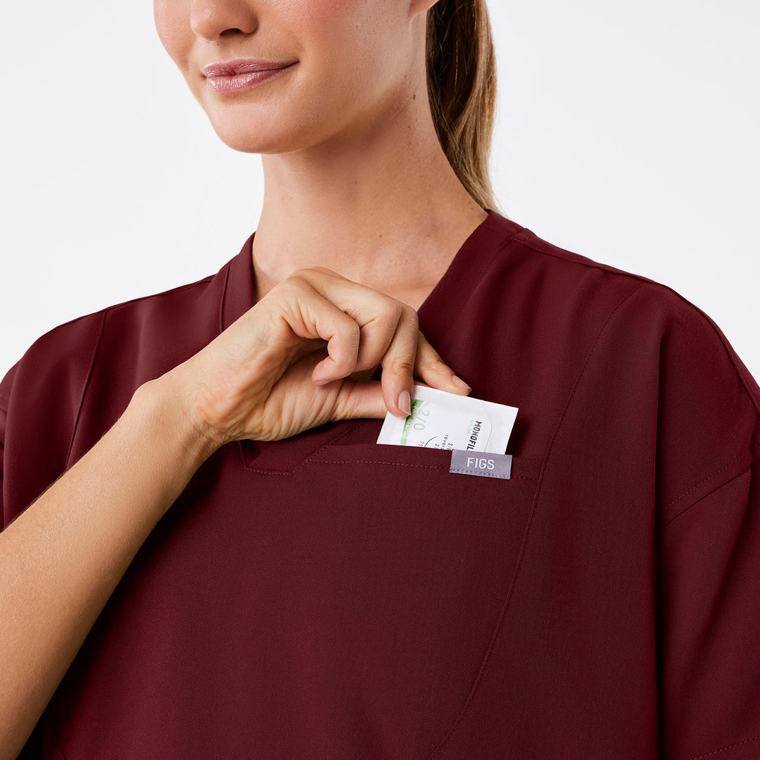 Halle V-Neck Tunic Scrub Top - Burgundy · FIGS