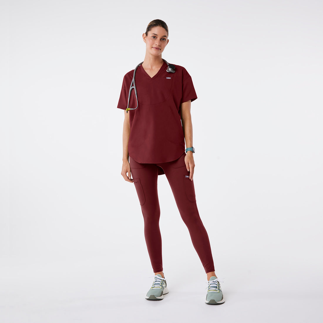 Halle V-Neck Tunic Scrub Top - Burgundy · FIGS