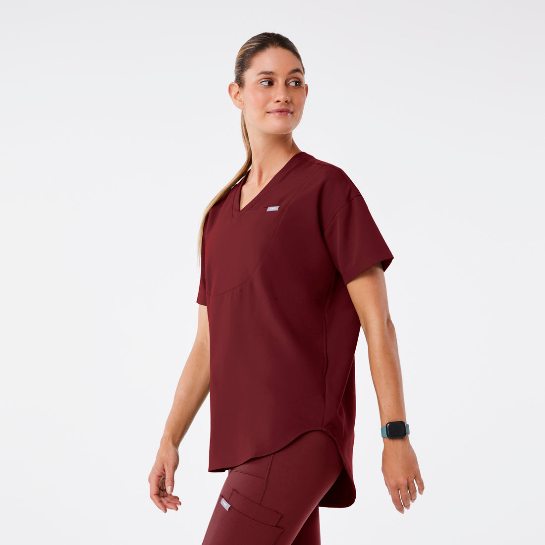 Halle V-Neck Tunic Scrub Top - Burgundy · FIGS