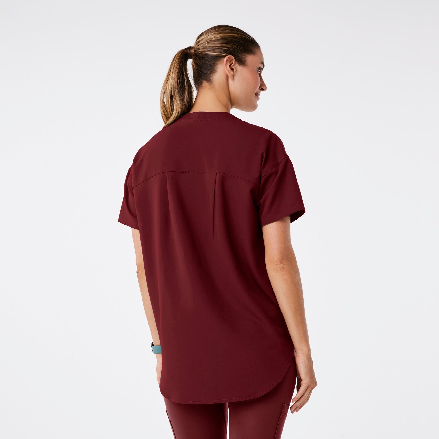 Halle V-Neck Tunic Scrub Top - Burgundy · FIGS