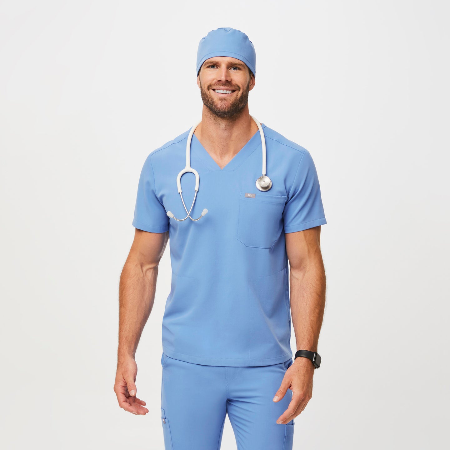 Modern Classic Scrub Cap with Buttonholes - Ceil Blue · FIGS