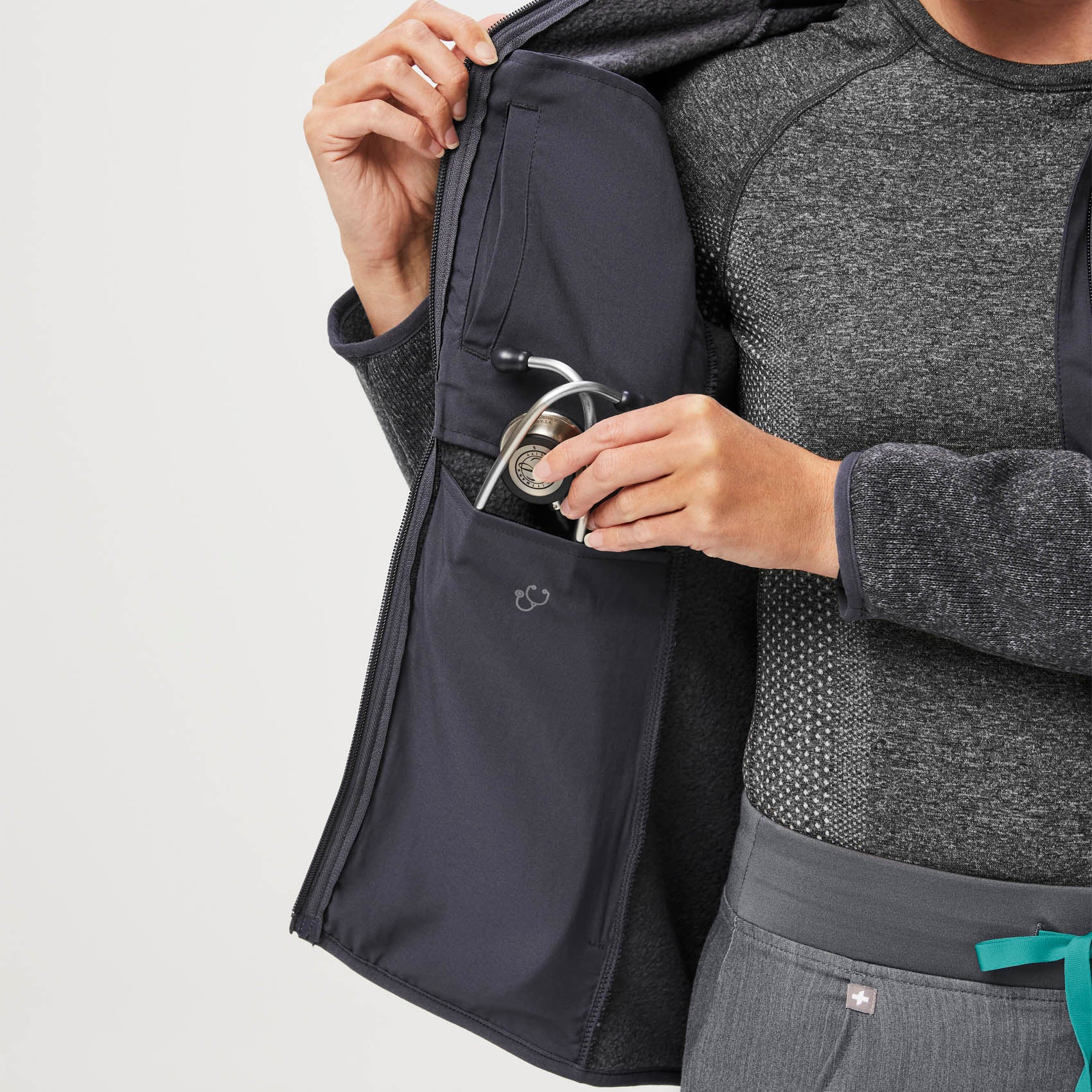 Women’s On-Shift Sweater Knit Jacket™ - Heather Dark Charcoal · FIGS