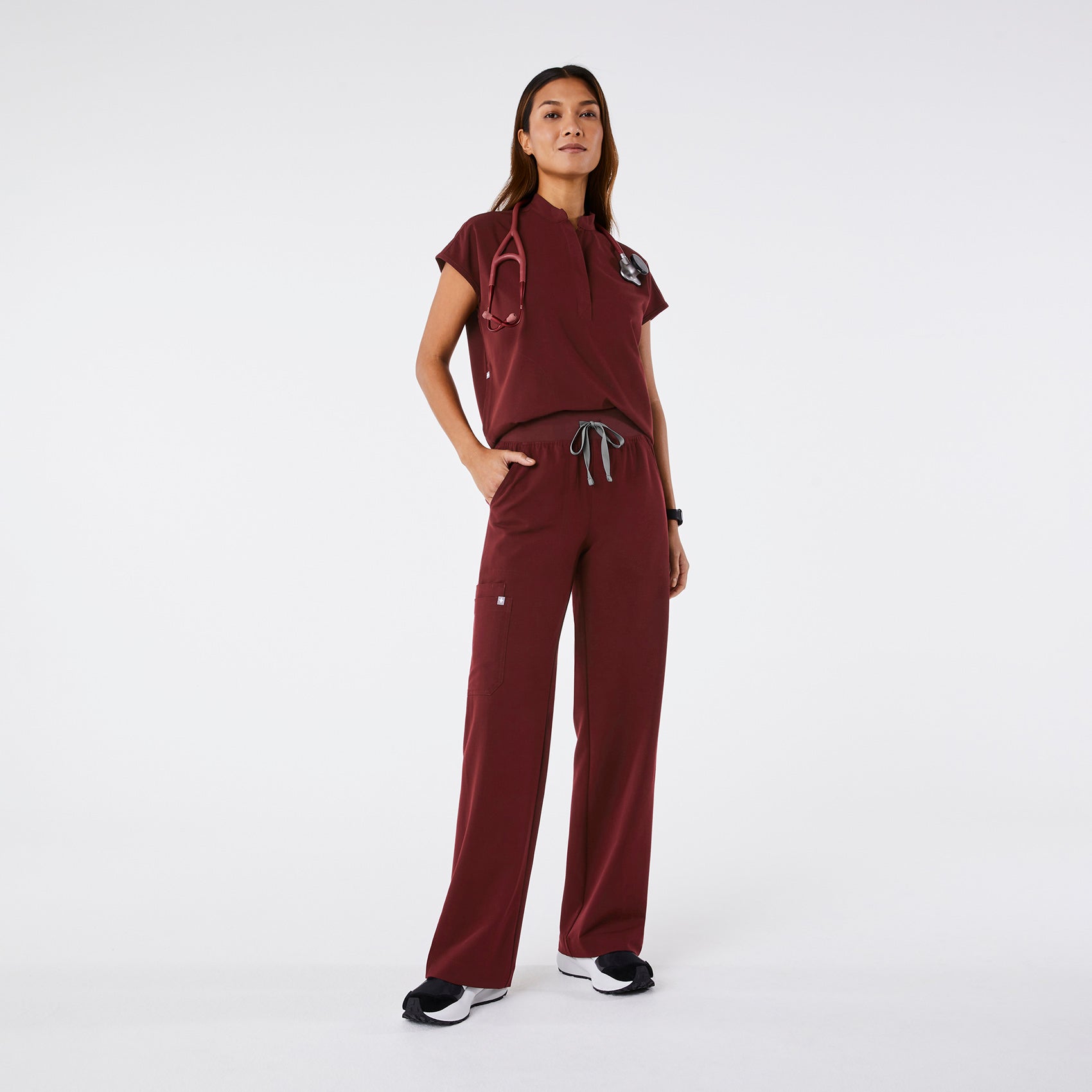 Women’s High Waisted Isabel Wide Leg Scrub Pants - Burgundy · FIGS