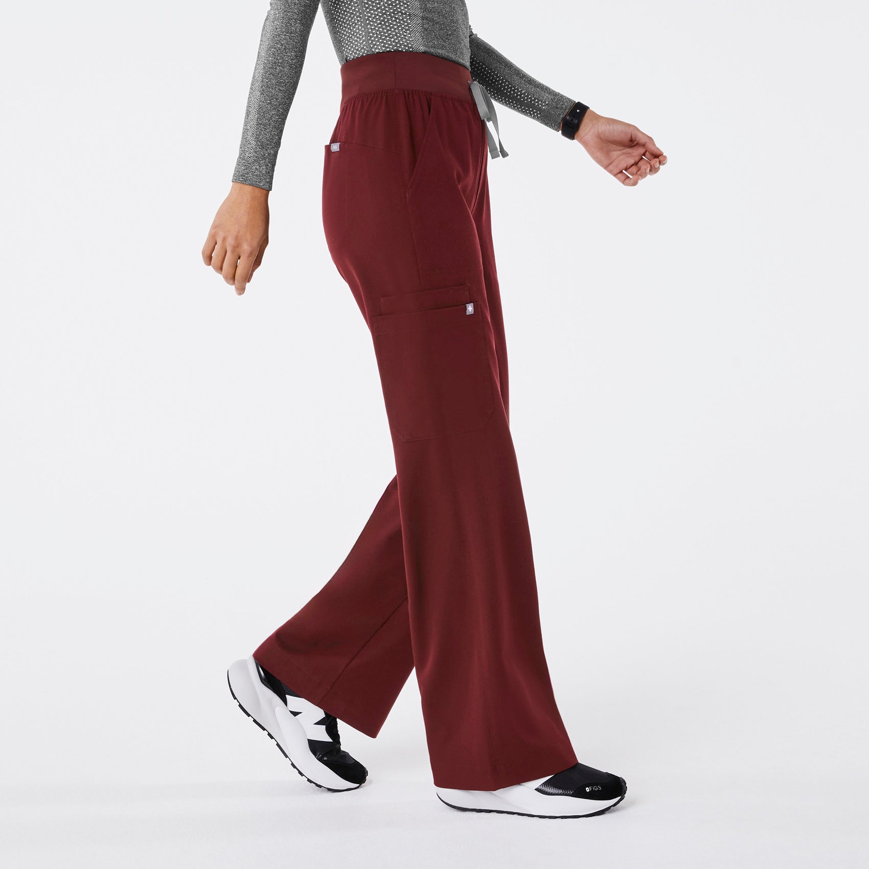 Women’s High Waisted Isabel Wide Leg Scrub Pants - Burgundy · FIGS