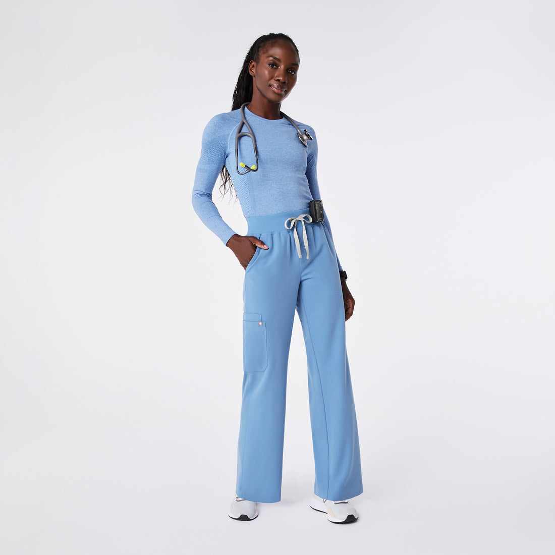 Women’s High Waisted Isabel Wide Leg Scrub Pants - Ceil Blue · FIGS