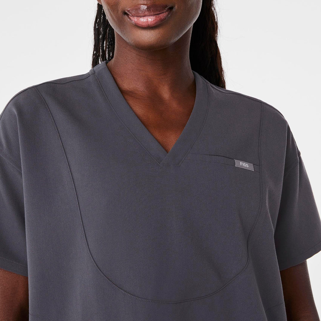 Halle V-Neck Tunic Scrub Top - Charcoal · FIGS