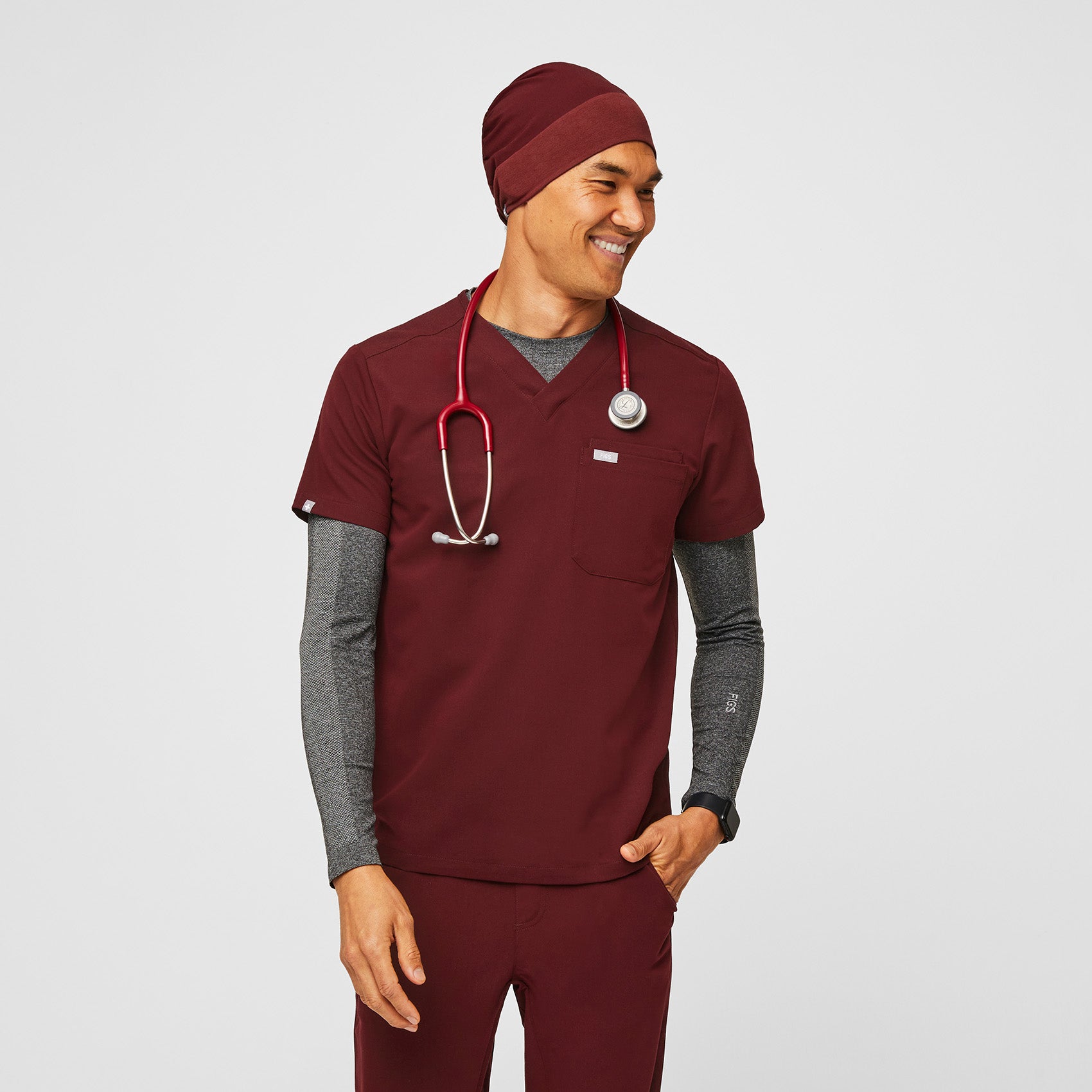 Modern Expandable Scrub Cap - Burgundy · FIGS