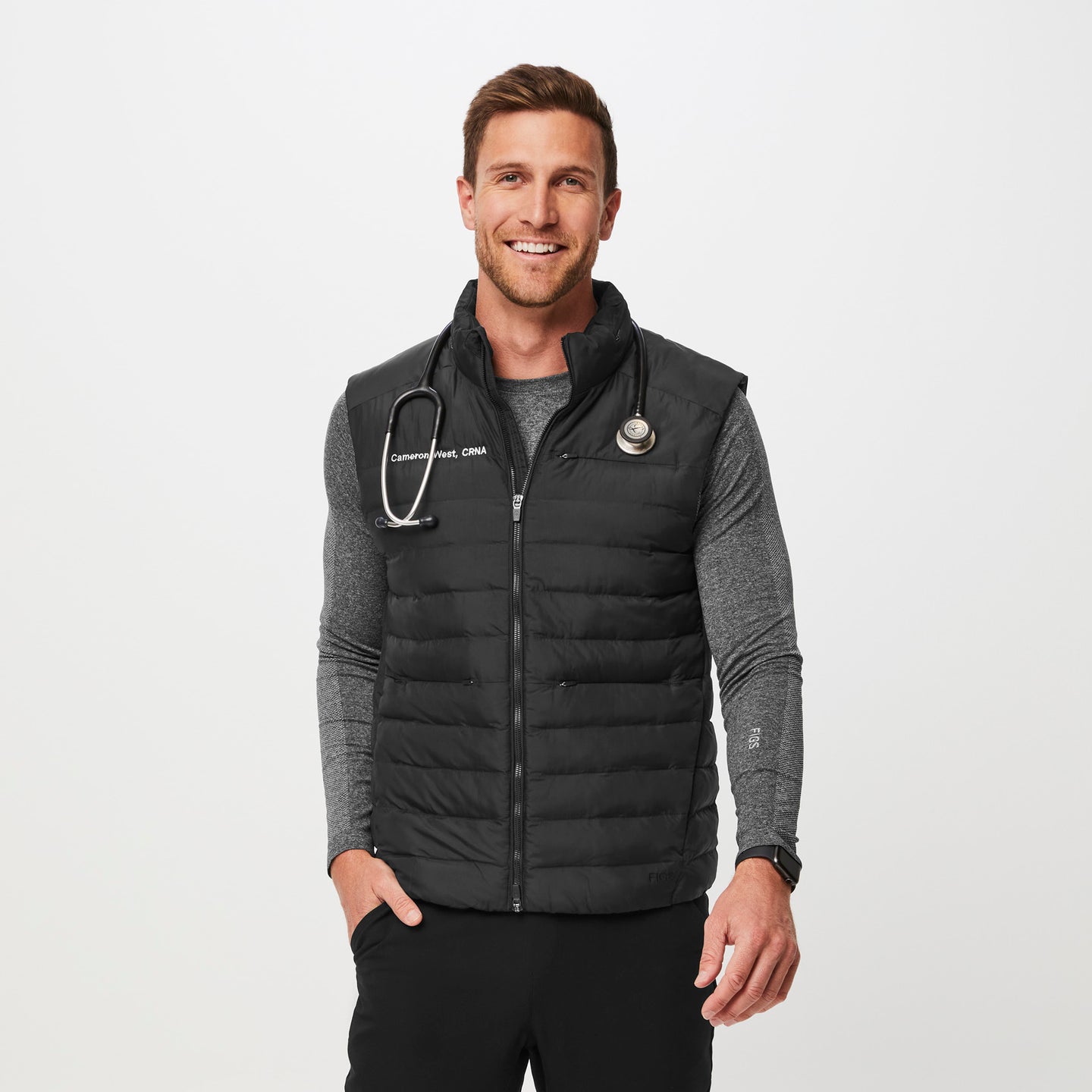 Men’s On-Shift Packable Puffer Vest™ - Black · FIGS