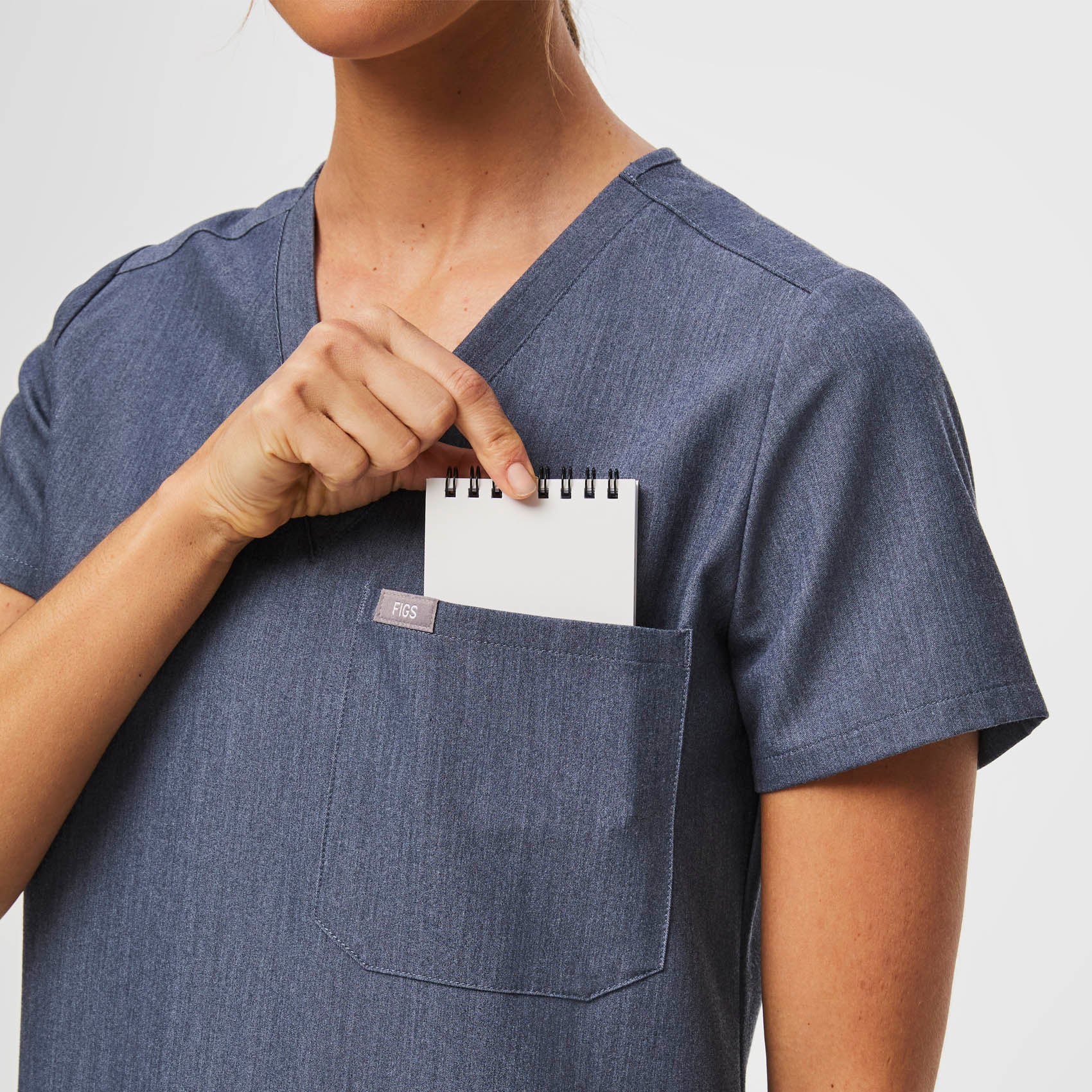 Women's Catarina One-Pocket Scrub Top™ - Heather Denim · FIGS