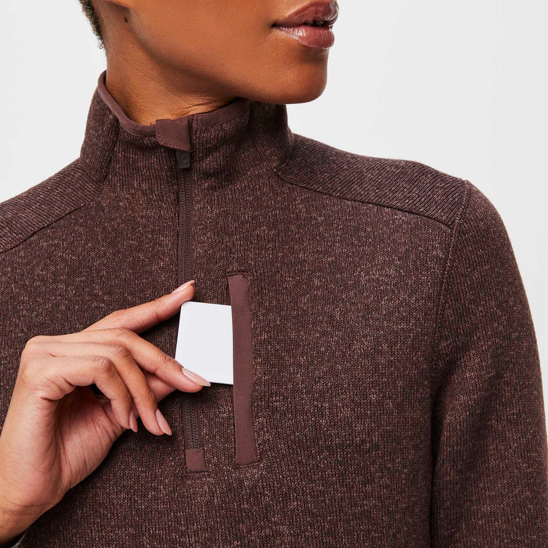 Women’s On-Shift™ ¼ Zip Sweater Knit - Heather Espresso · FIGS