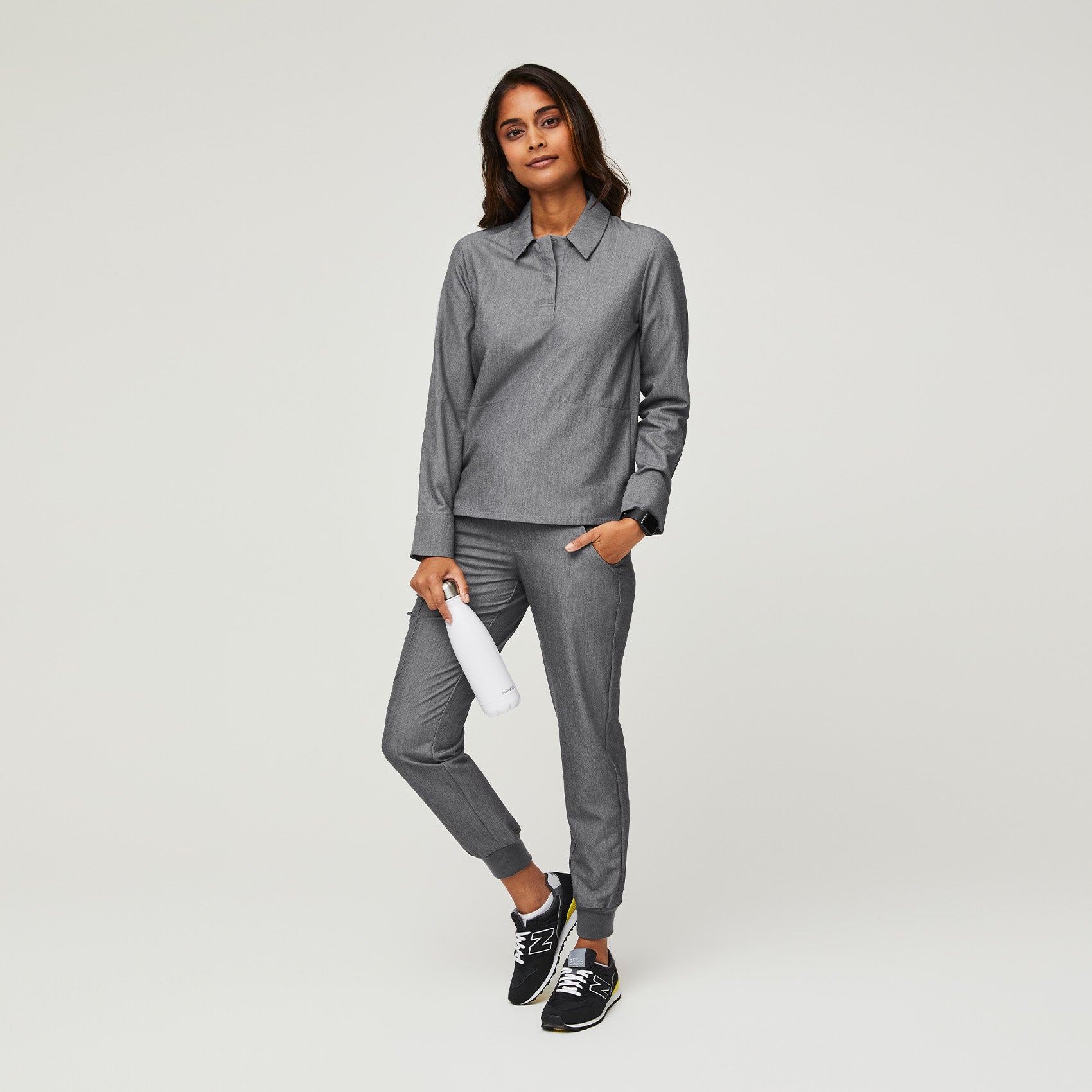 Womens Nala Longsleeve Scrubpolo™ Graphite · Figs